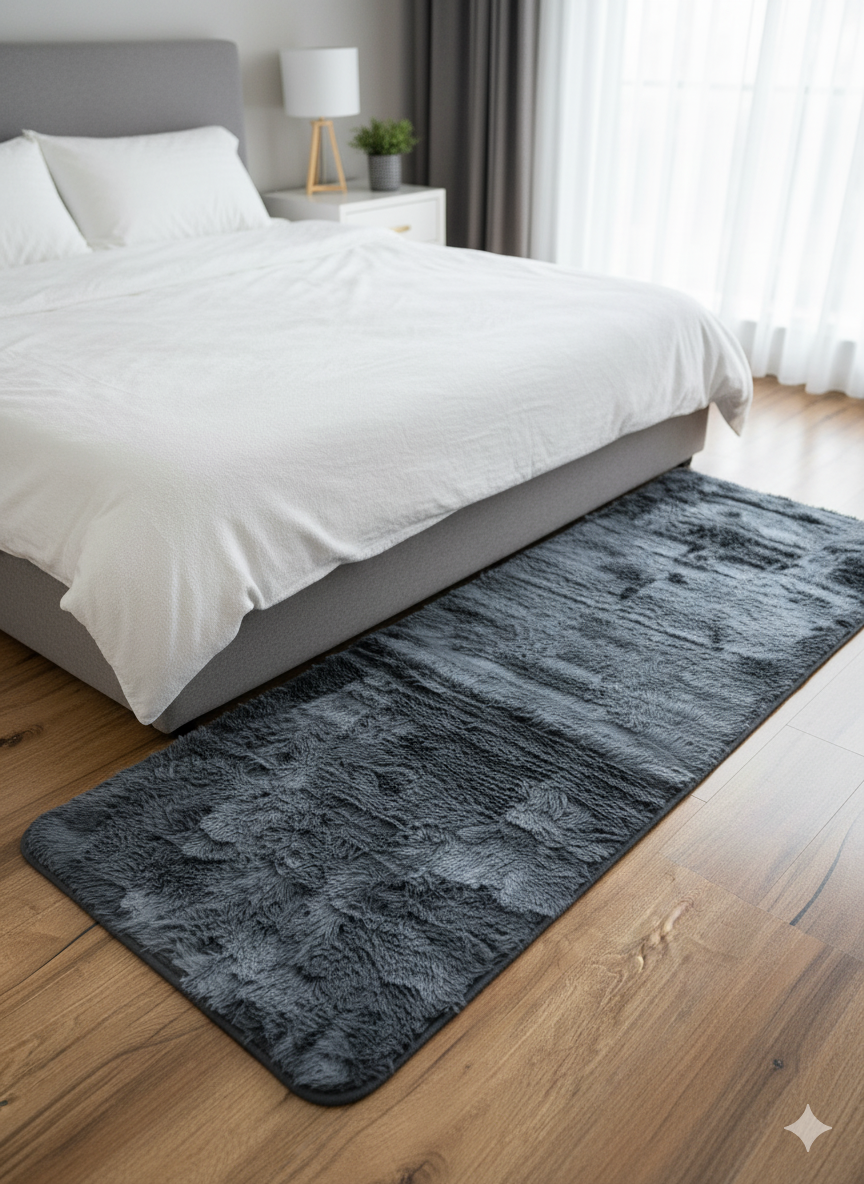 Dark Grey Rabbit Fur Bedside Runner – 22 x 55 inches – Twamev Homes